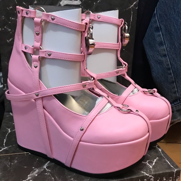 Demonia | Shoes | Demonia Pink 5 Wedge Platform With Heart Locket ...